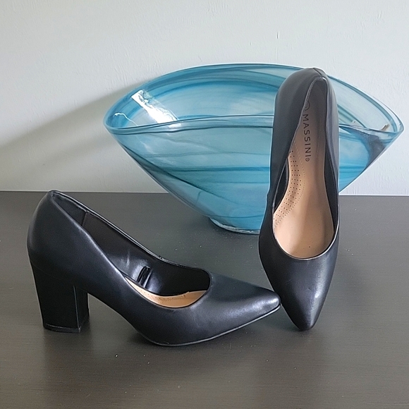 Massini | Shoes | Massini Black Faux Leather Point Toe 3 Block High ...